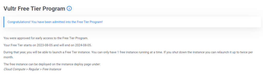 Vultr的免費套餐(Vultr Free Tier Program) - 肉肉的喵群
